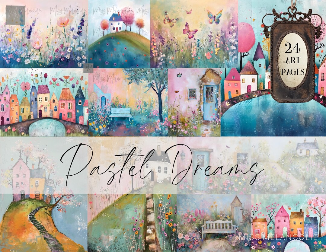 24 Mixed Media Pastel Houses Background Paper Kit Bundle 11 X 8.5 Junk ...