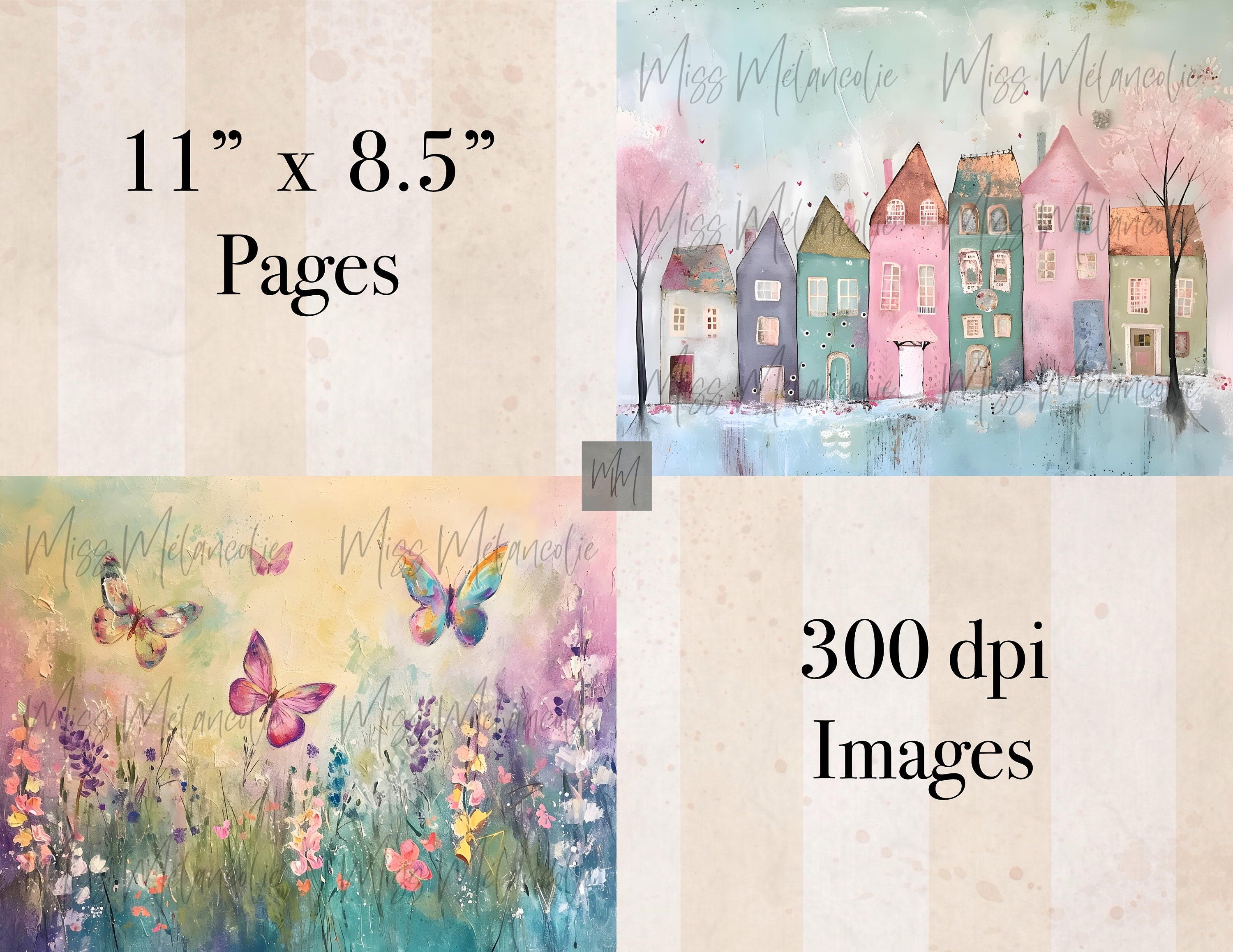 24 Mixed Media Pastel Houses Background Paper Kit Bundle 11 X 8.5 Junk ...