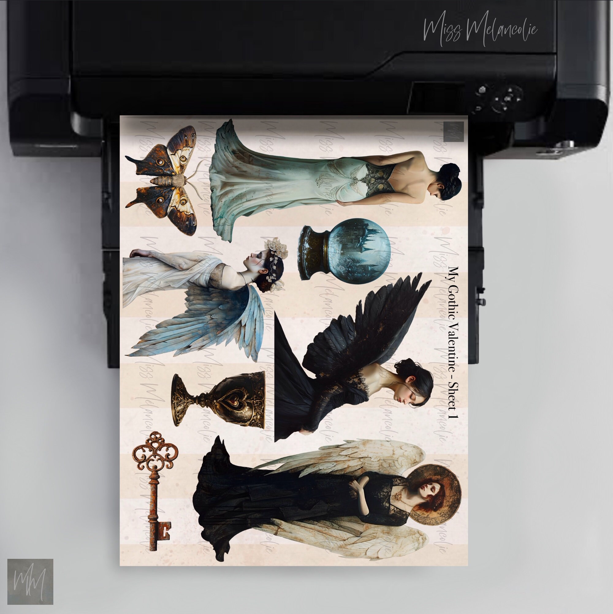 42 Valentine Gothic Angel Ephemera Kit, Dark Edgy Angel Bundle, 11 X 8. ...