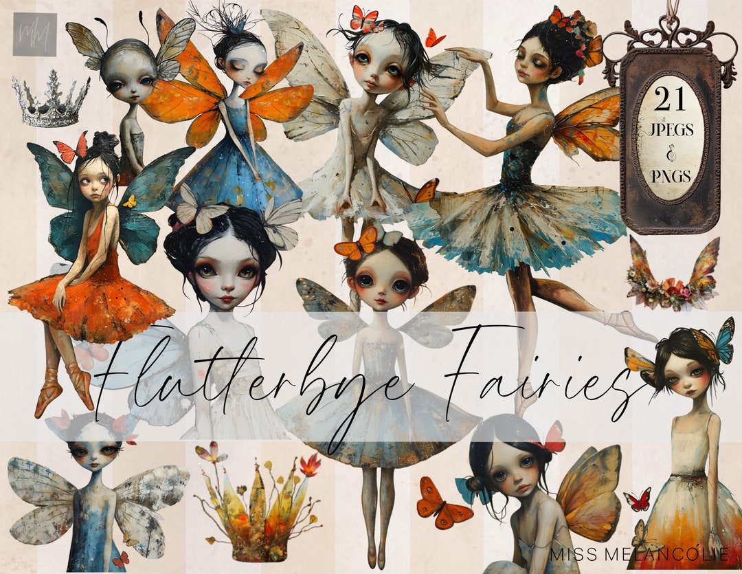 21 Whimsical Fairies Bundle Png, Clipart, Junk Journal Collage Pages, 3 ...