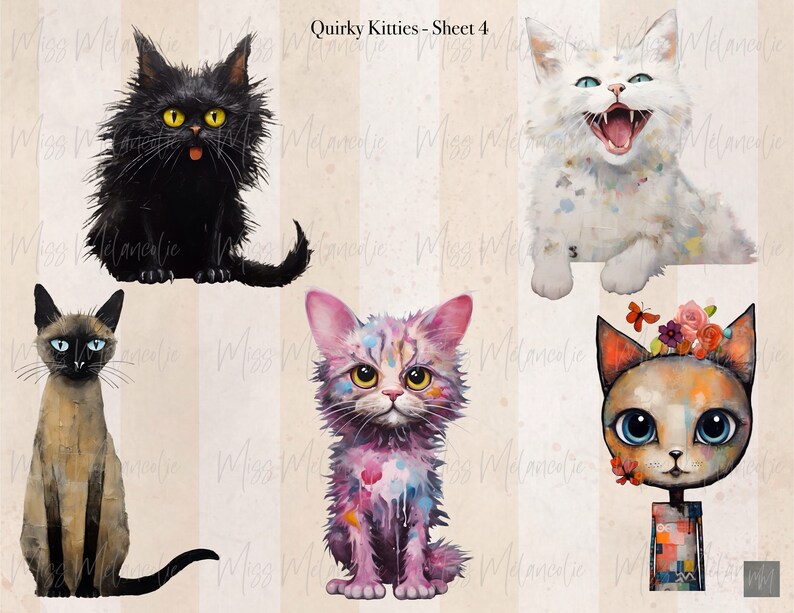 26 Whimsical Quirky Cats Bundle Png, Clipart, Junk Journal Collage ...
