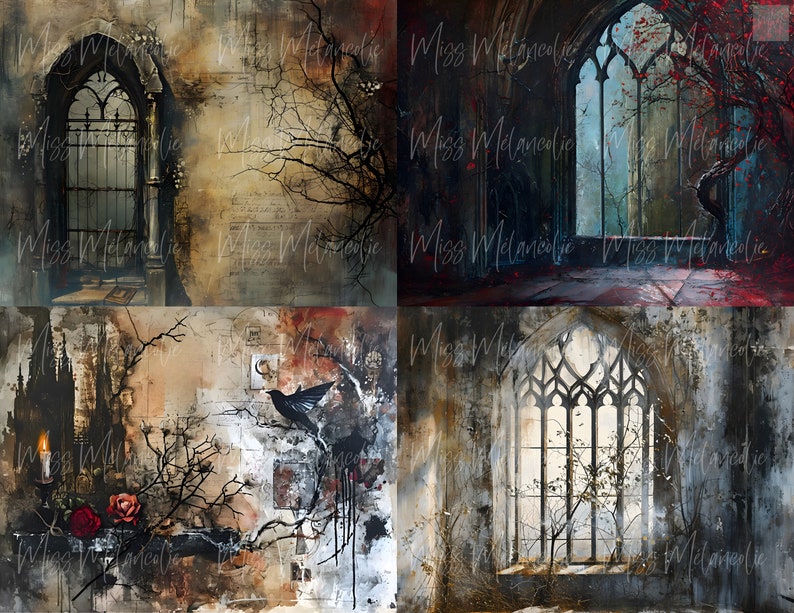 20 Dark Edgy Gothic Background Paper Kit Bundle, 11 X 8.5 Junk Journal ...