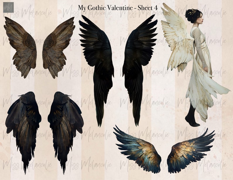 42 Valentine Gothic Angel Ephemera Kit, Dark Edgy Angel Bundle, 11 X 8. ...
