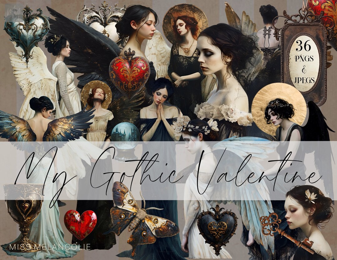 42 Valentine Gothic Angel Ephemera Kit, Dark Edgy Angel Bundle, 11 X 8. ...
