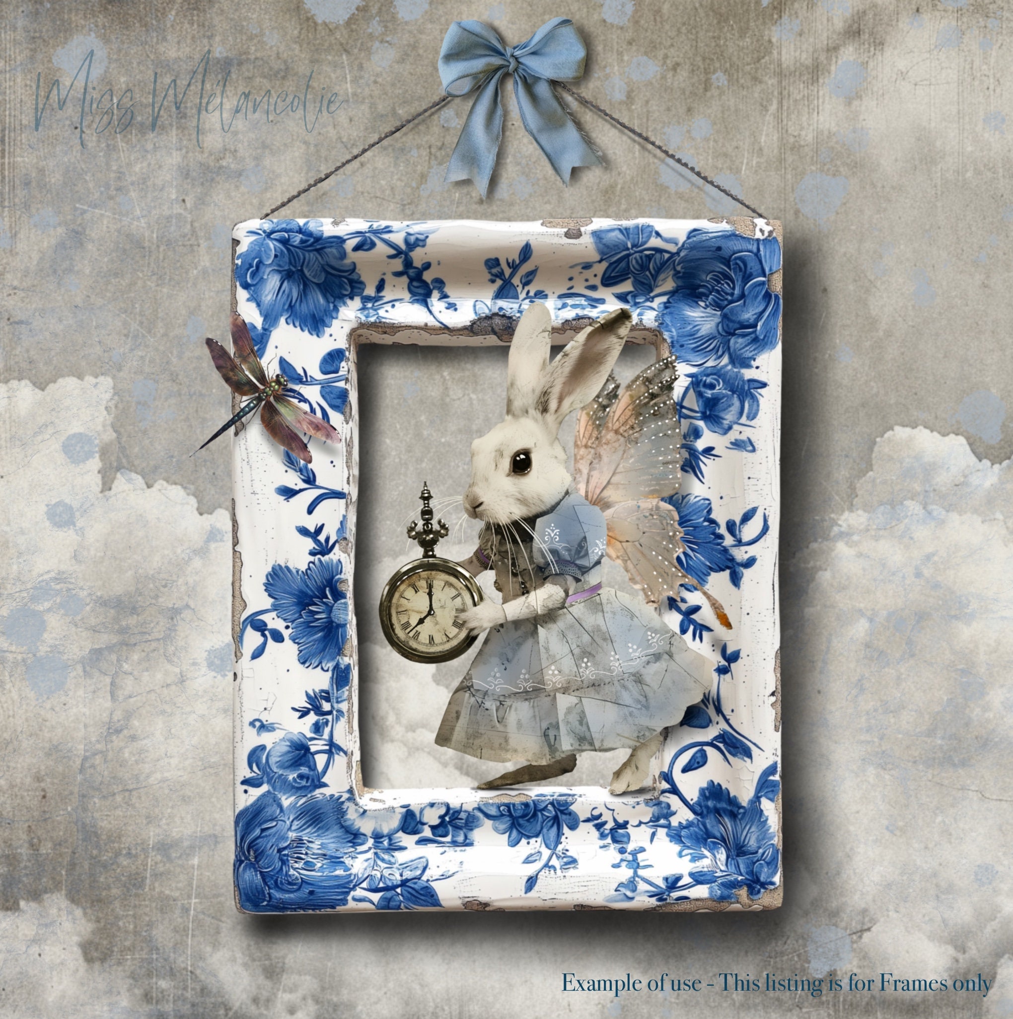 22 Vintage Blue & White Delft China Photo Frame Bundle Png, Old Artful ...