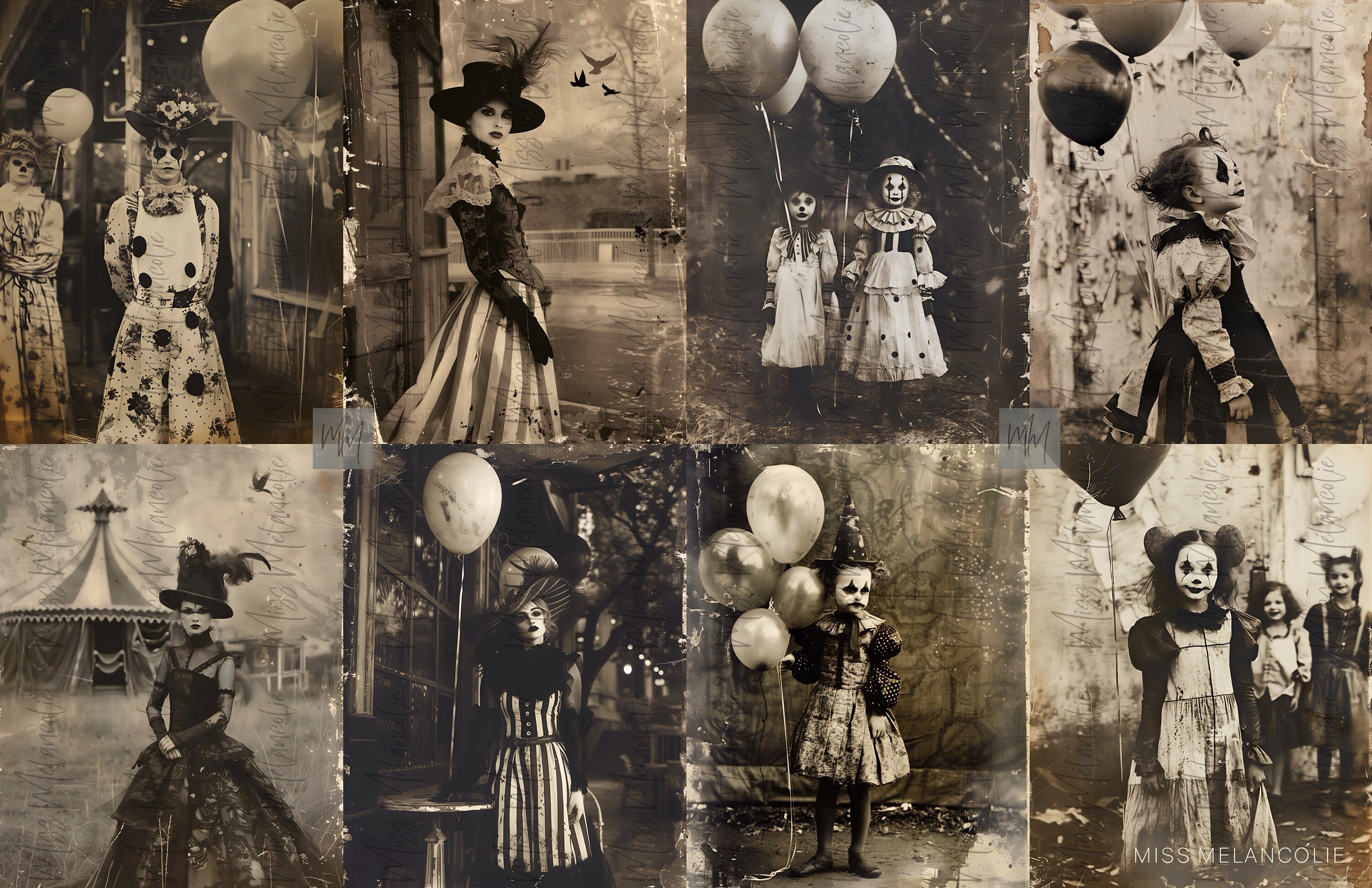 34 Artful Vintage Sepia Circus Portrait Photo Bundle, Aged Old ...