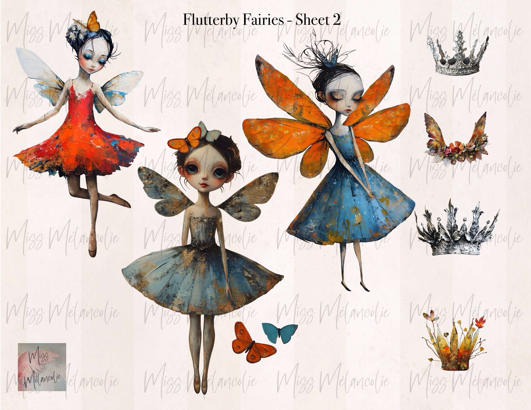 21 Whimsical Fairies Bundle Png, Clipart, Junk Journal Collage Pages, 3 ...