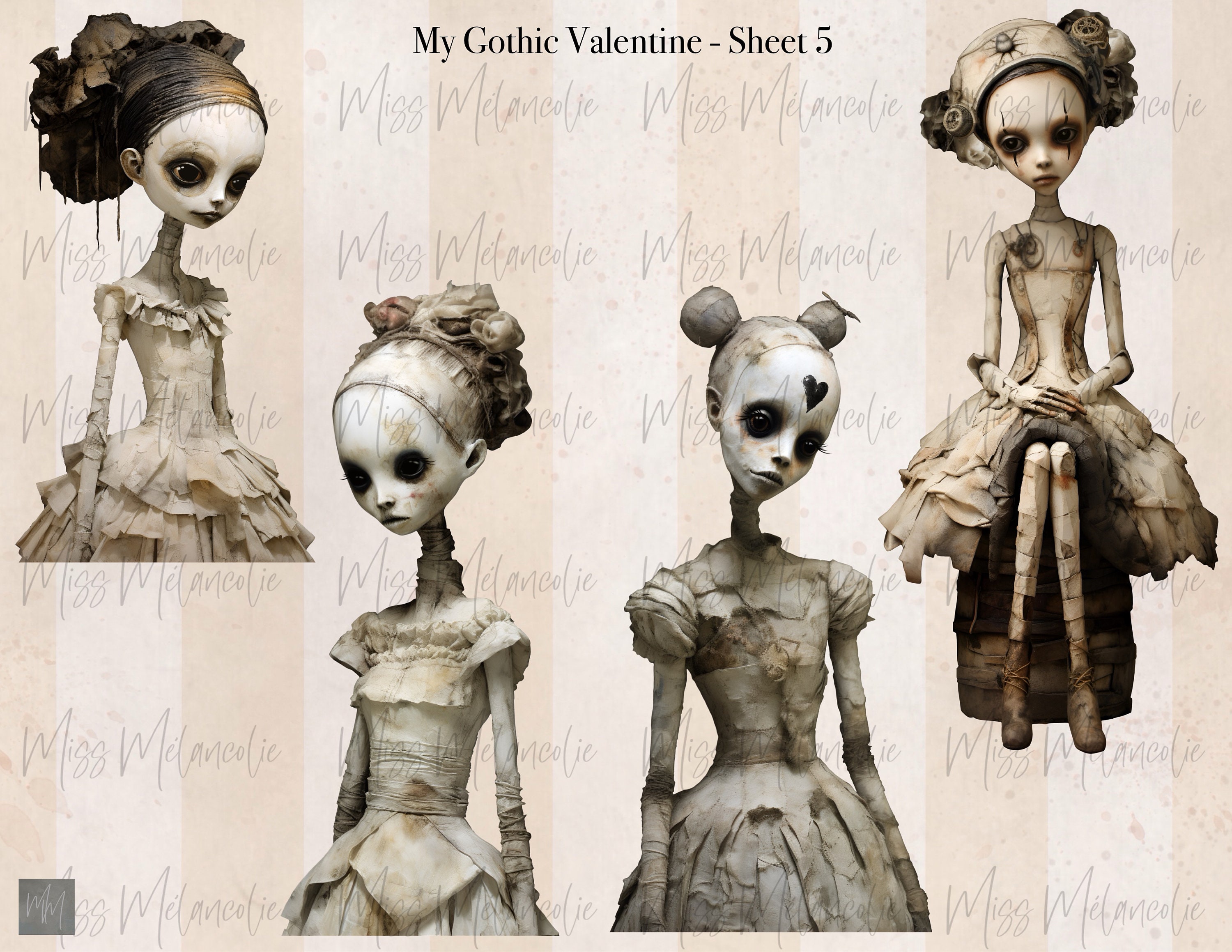 25 Ghostly Gothic Angel Ephemera Kit, Dark Edgy Whimsi Goth Bundle Png ...