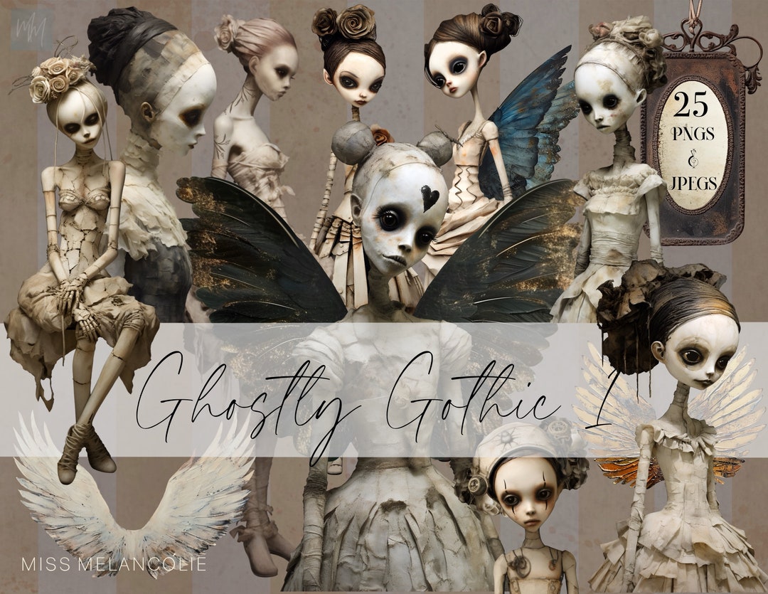25 Ghostly Gothic Angel Ephemera Kit, Dark Edgy Whimsi Goth Bundle Png ...