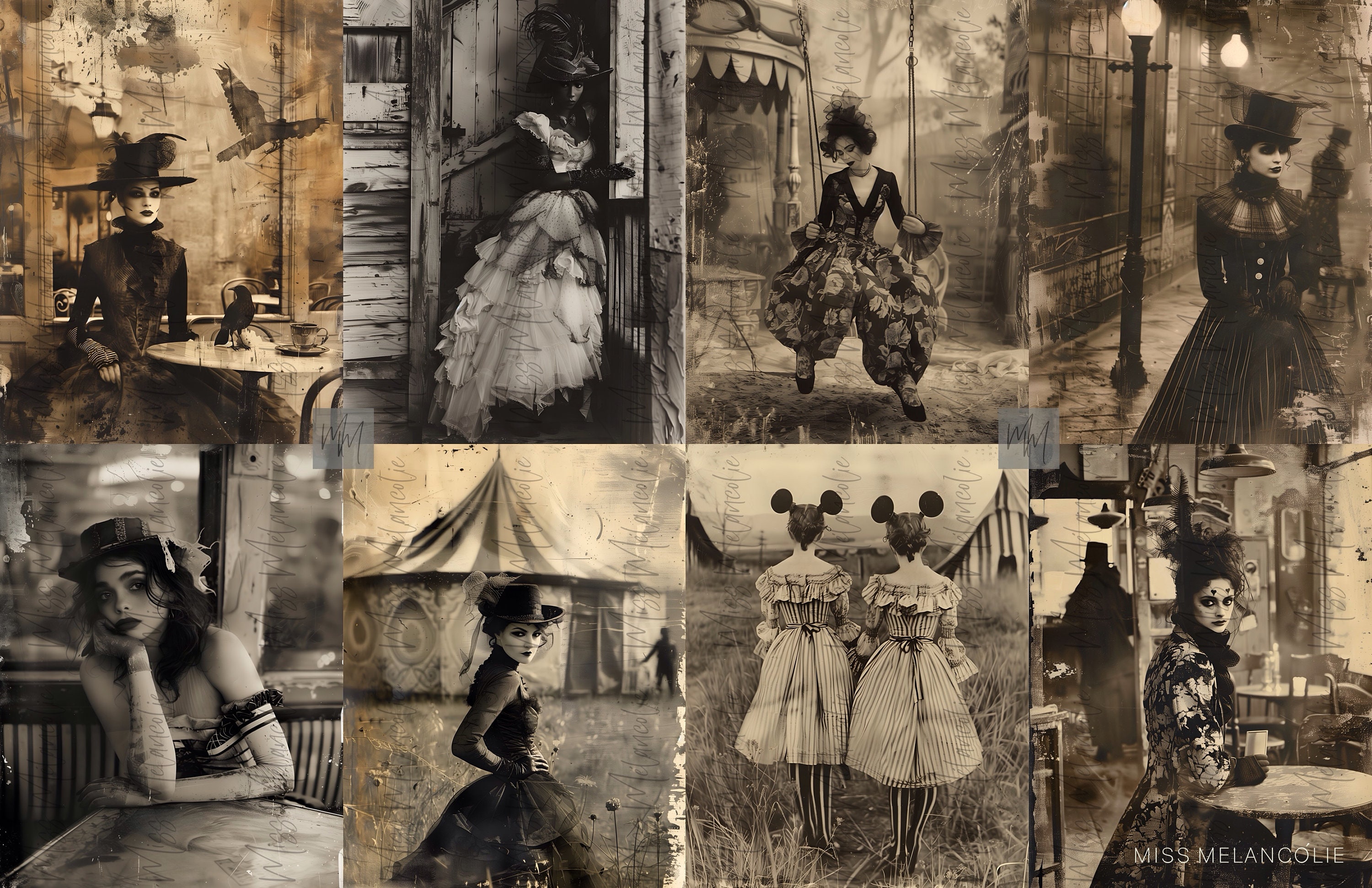 34 Artful Vintage Sepia Circus Portrait Photo Bundle, Aged Old ...