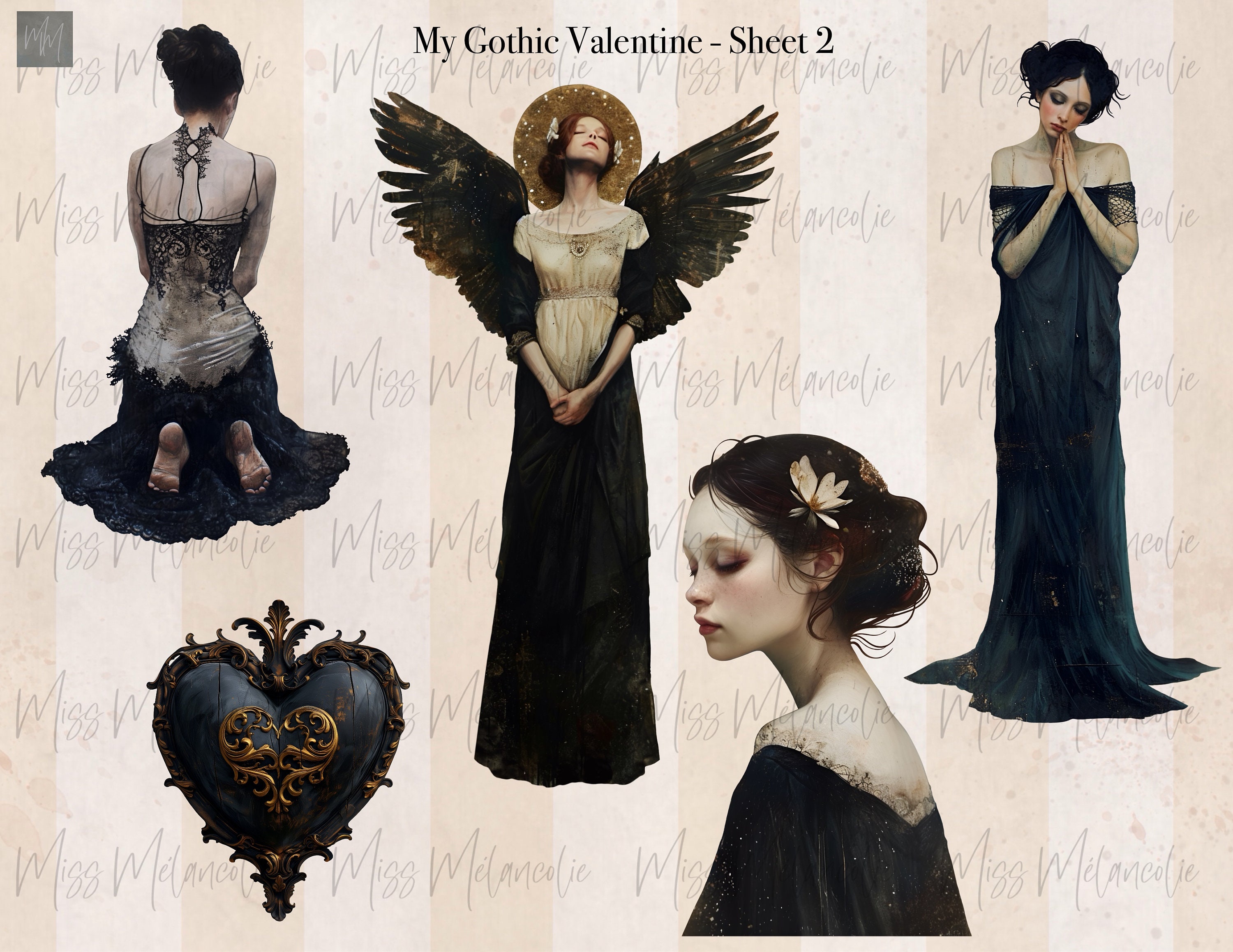 42 Valentine Gothic Angel Ephemera Kit, Dark Edgy Angel Bundle, 11 X 8. ...