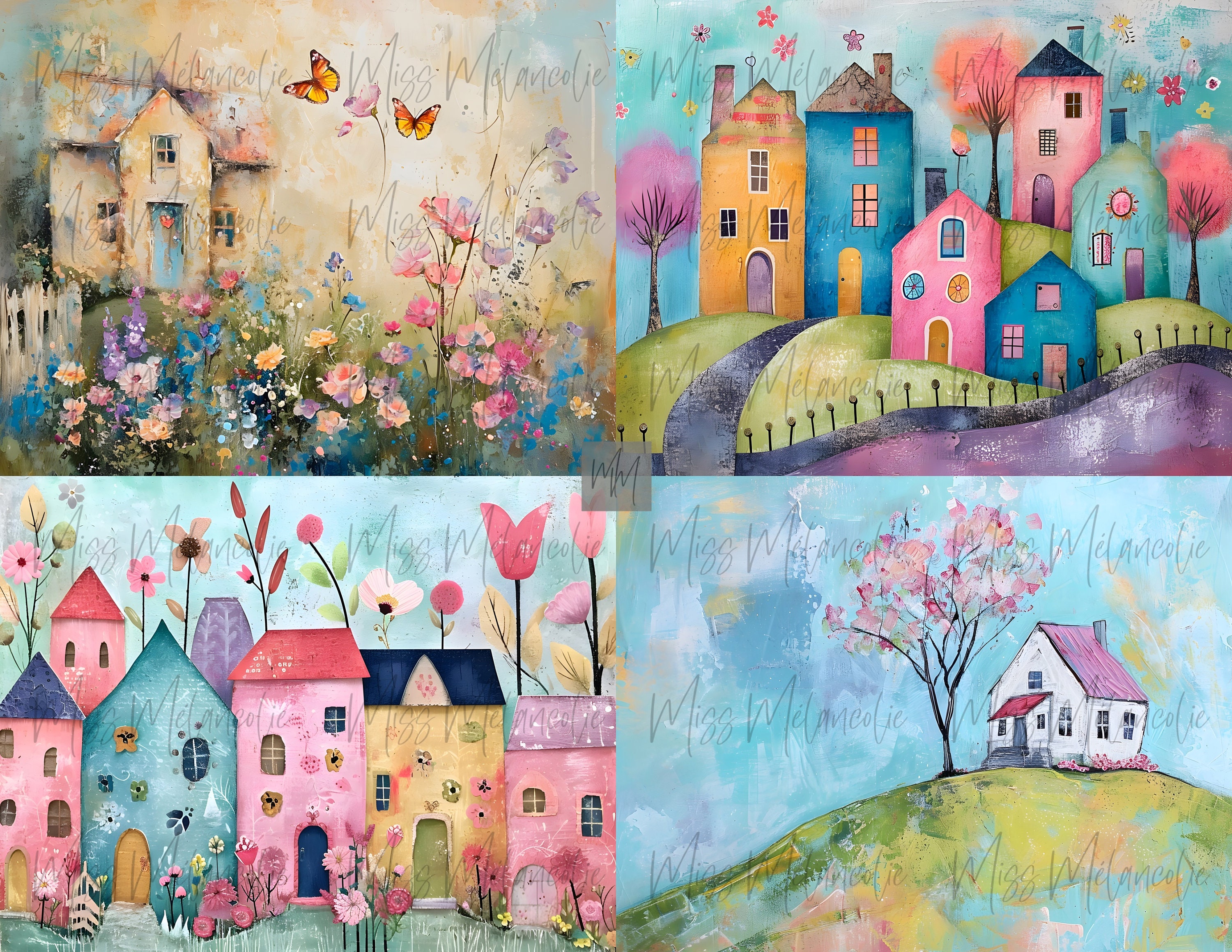 24 Mixed Media Pastel Houses Background Paper Kit Bundle 11 X 8.5 Junk ...