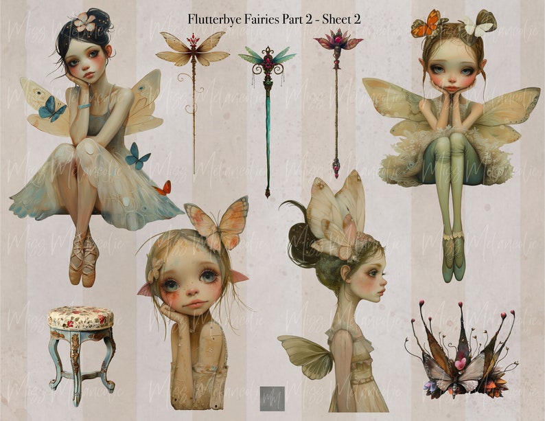 34 Whimsical Fairies Bundle Png, Clipart, Junk Journal Collage Pages, 3 ...