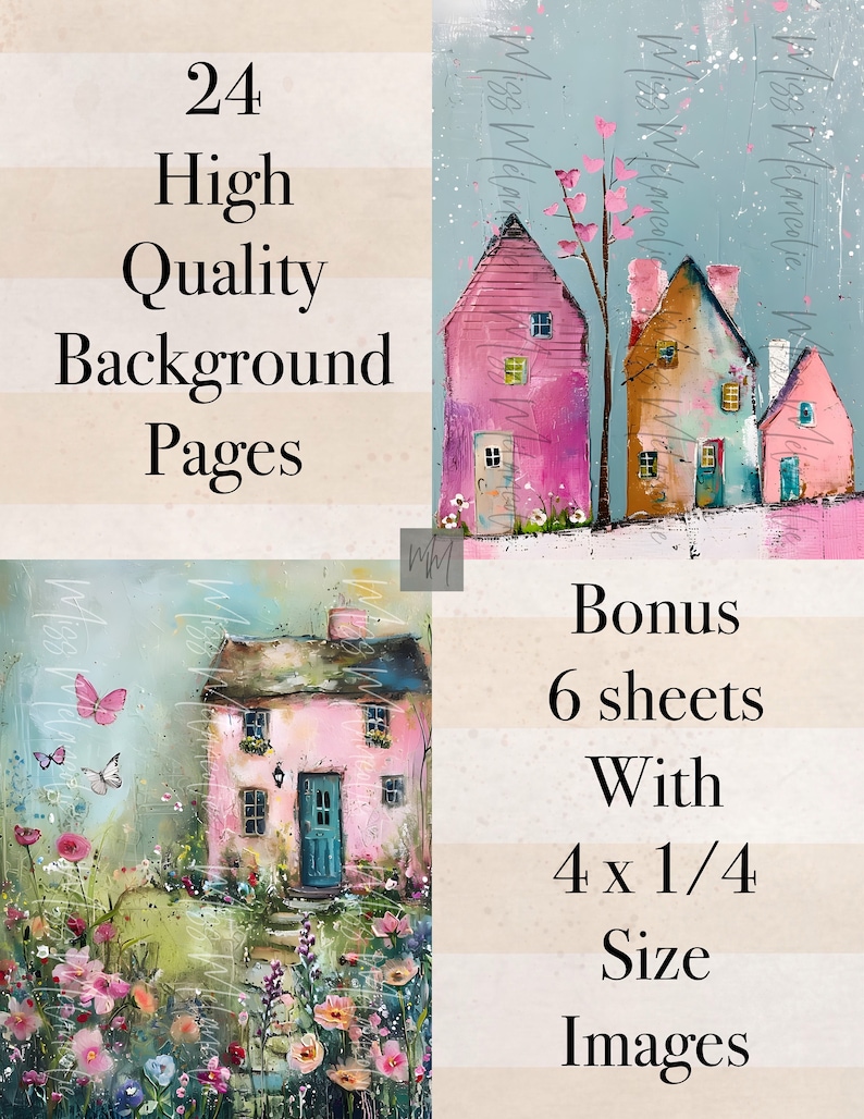 24 Mixed Media Pastel Houses Background Paper Kit Bundle 11 X 8.5 Junk ...