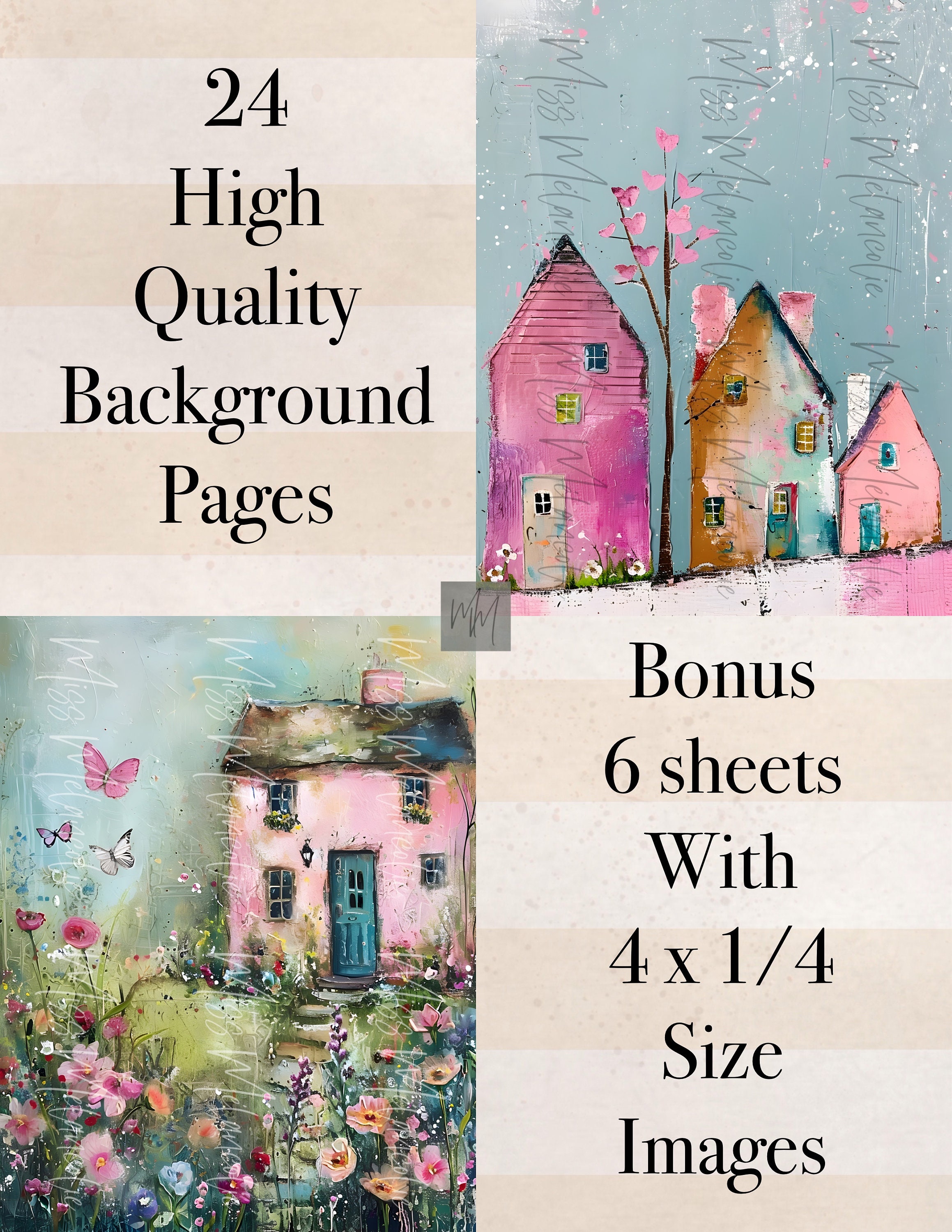 24 Mixed Media Pastel Houses Background Paper Kit Bundle 11 X 8.5 Junk ...