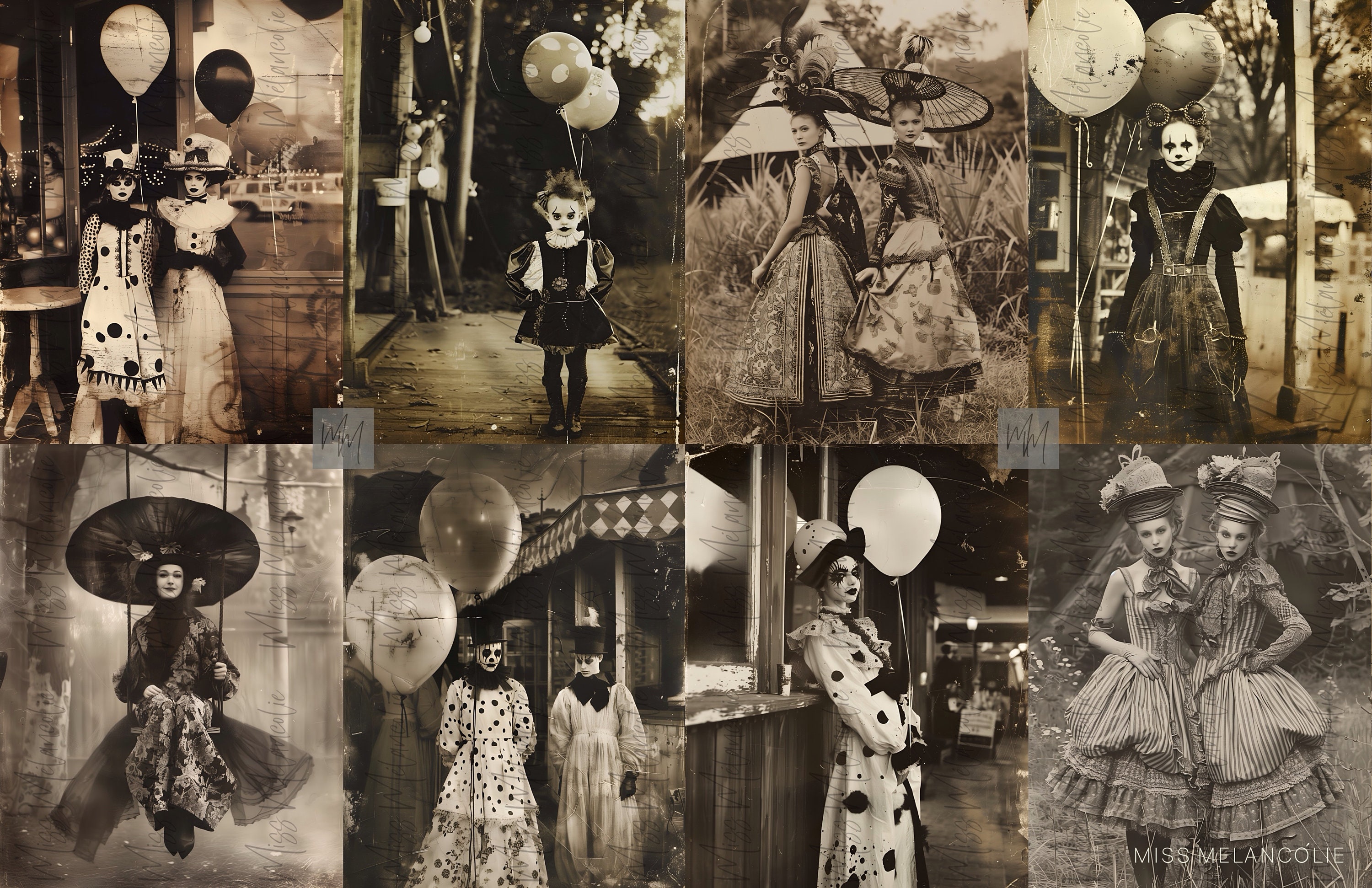 34 Artful Vintage Sepia Circus Portrait Photo Bundle, Aged Old ...