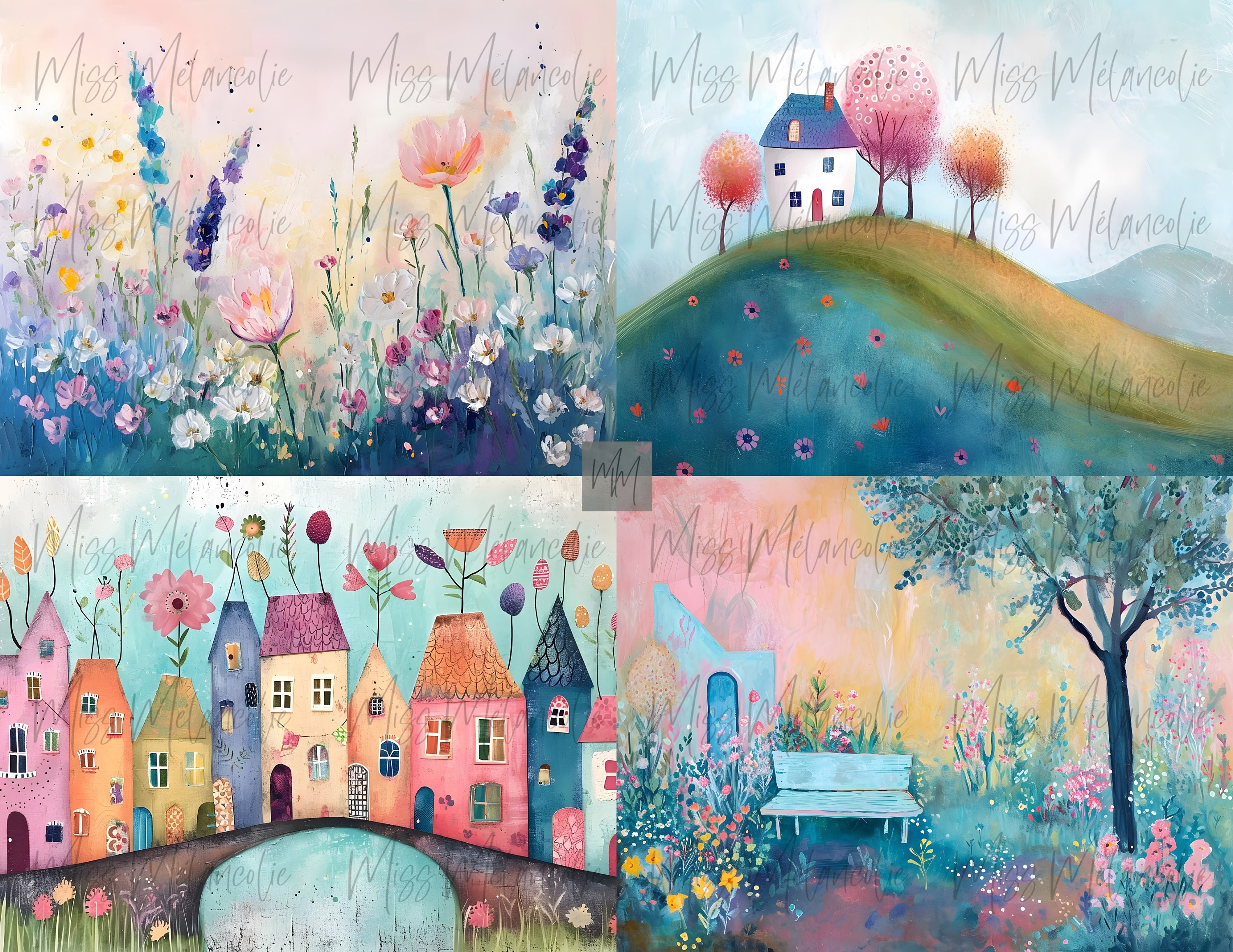 24 Mixed Media Pastel Houses Background Paper Kit Bundle 11 X 8.5 Junk ...