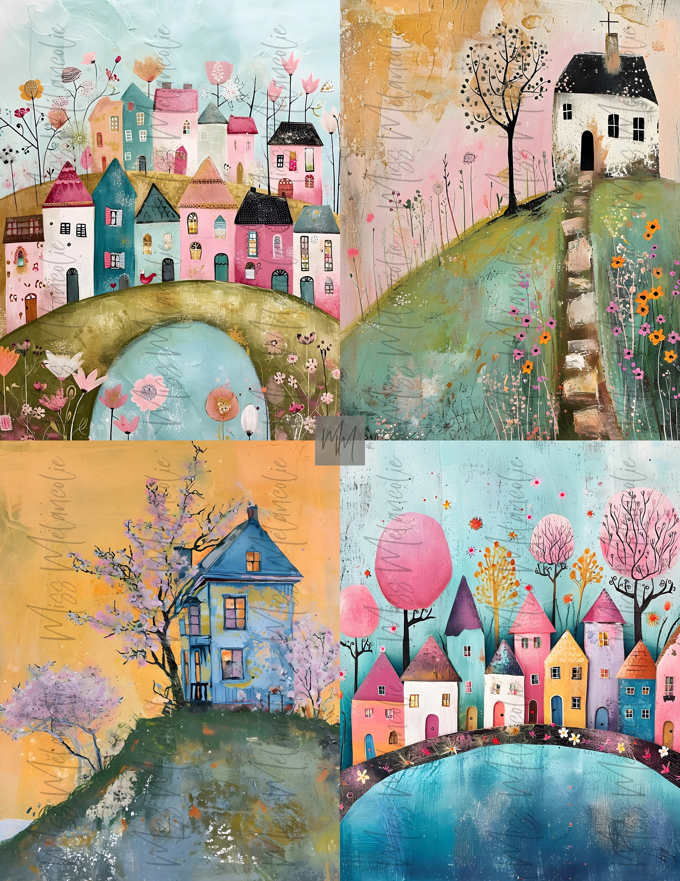 24 Mixed Media Pastel Houses Background Paper Kit Bundle 11 X 8.5 Junk ...