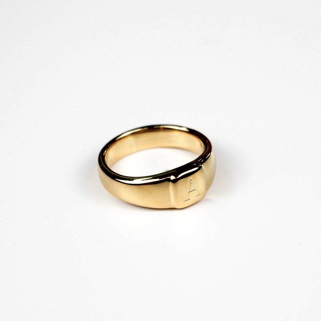 18k Gold Plated A-Z Alphabet Cute Cube Signet Ring, Personalized Ring ...