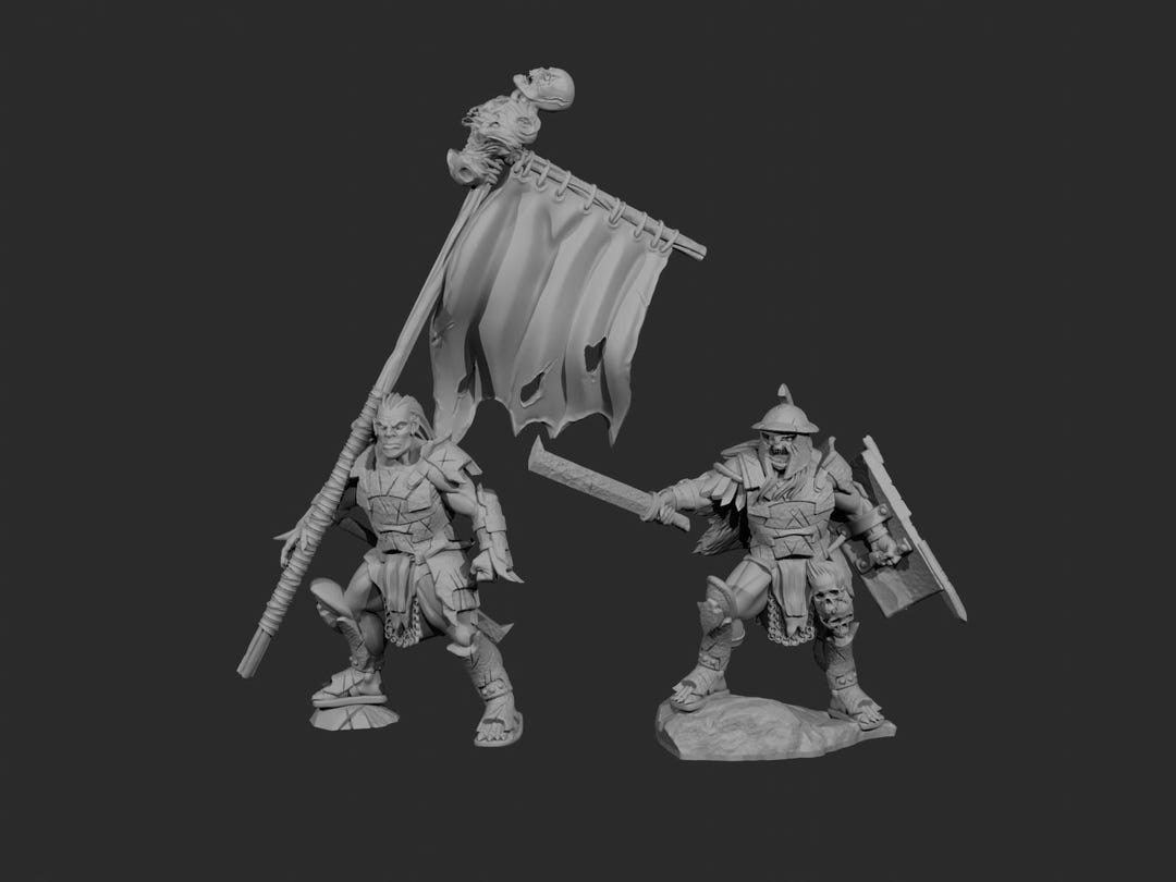 Warbreed Orc Command Set, 28mm Orc Captain & Banner, Resin Fantasy Miniatures for Wargames ...