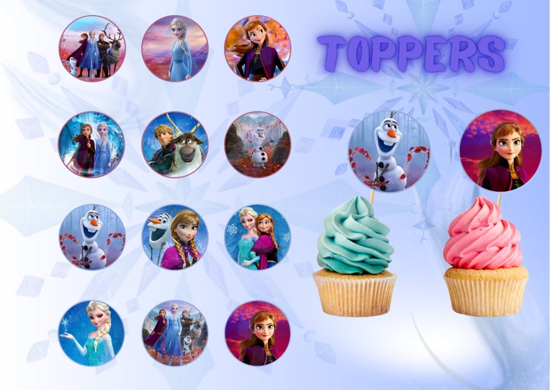 Frozen Elsa Anna Cupcake Toppers 2 Inch Round Birthday Party for ...