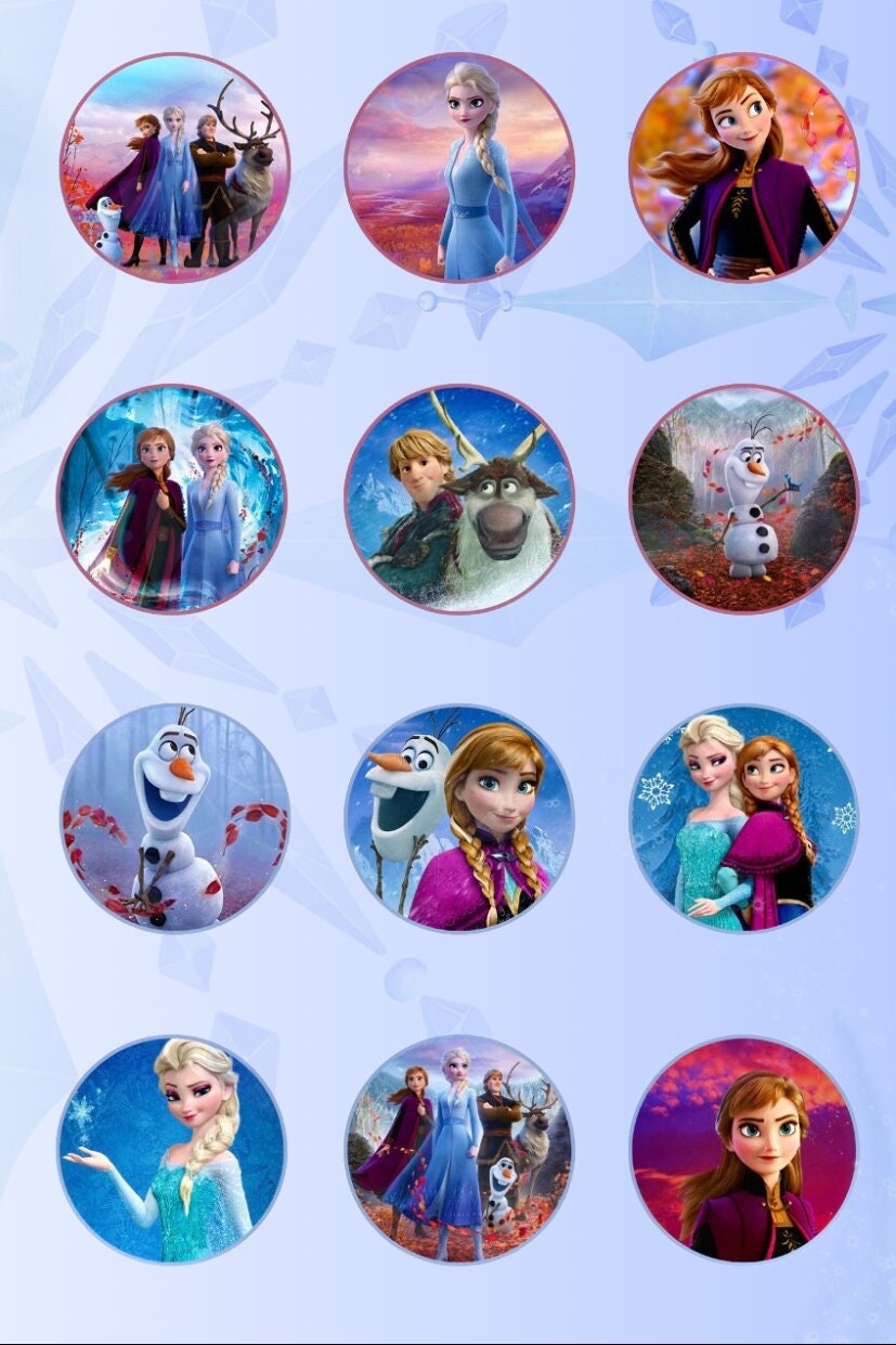 Frozen Elsa Anna Cupcake Toppers 2 Inch Round Birthday Party for ...