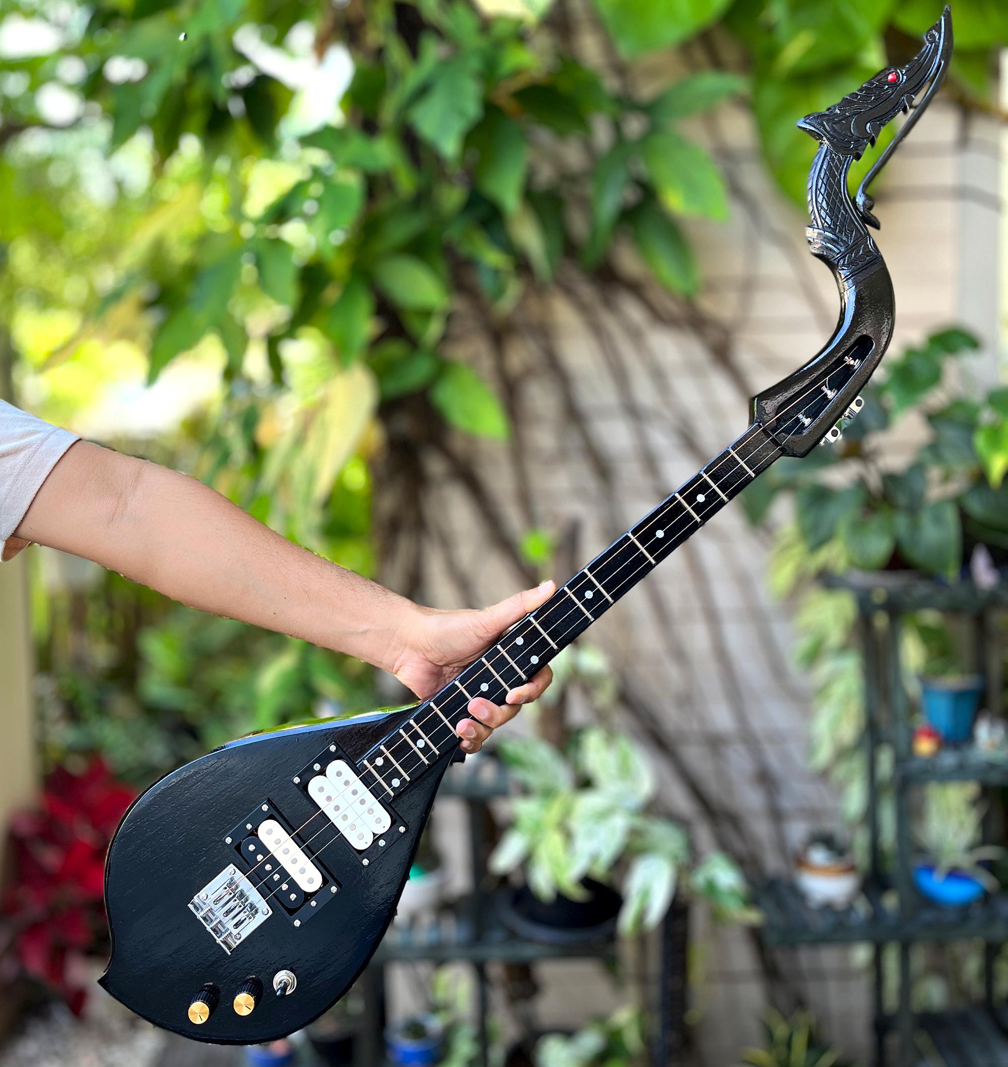 Black Electric Thai Asian Guitar 3 Strings, Isarn Mandolin Musical ...