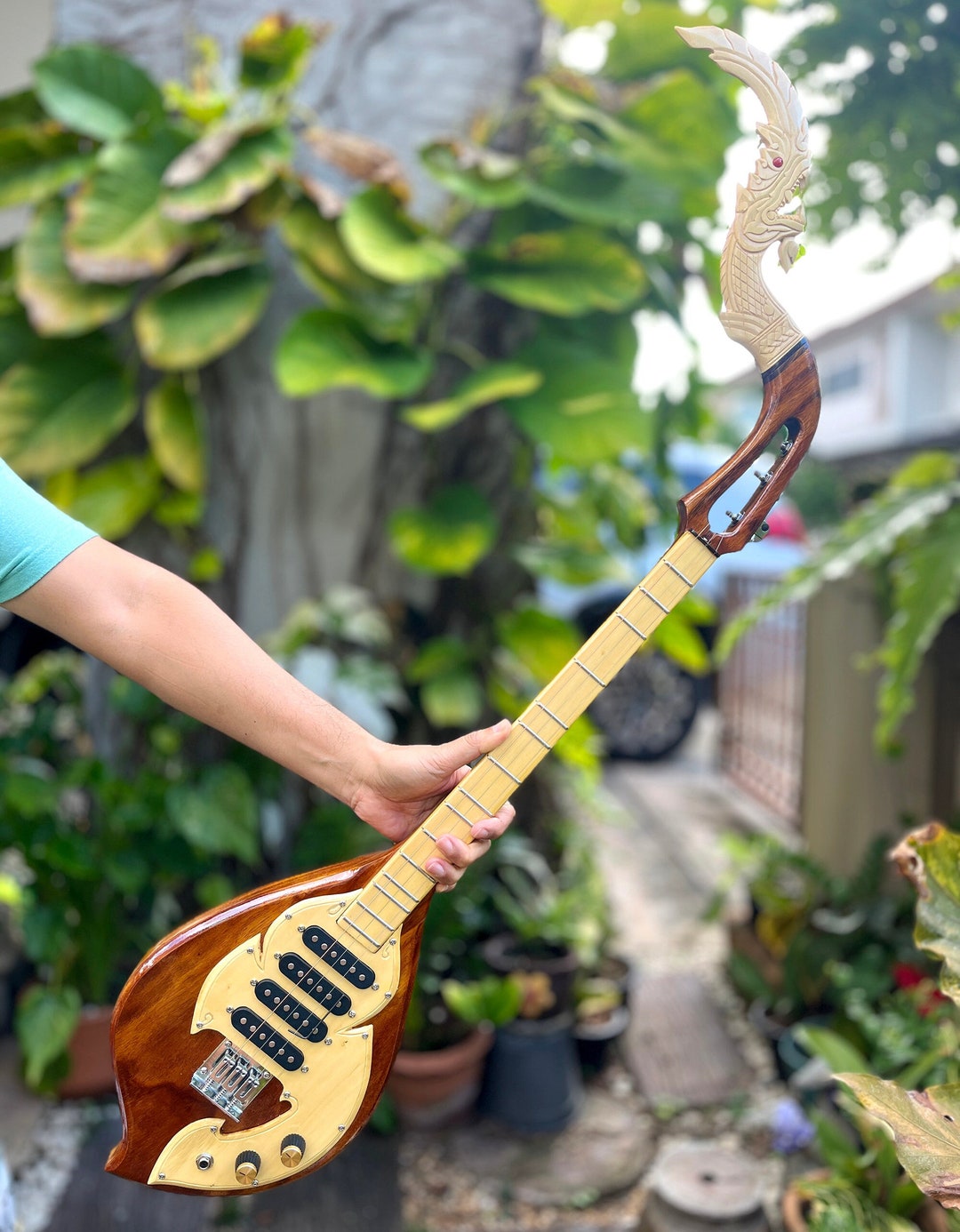 Electric Thai Asian Guitar 3 Strings, Isarn Mandolin Musical Instrument ...