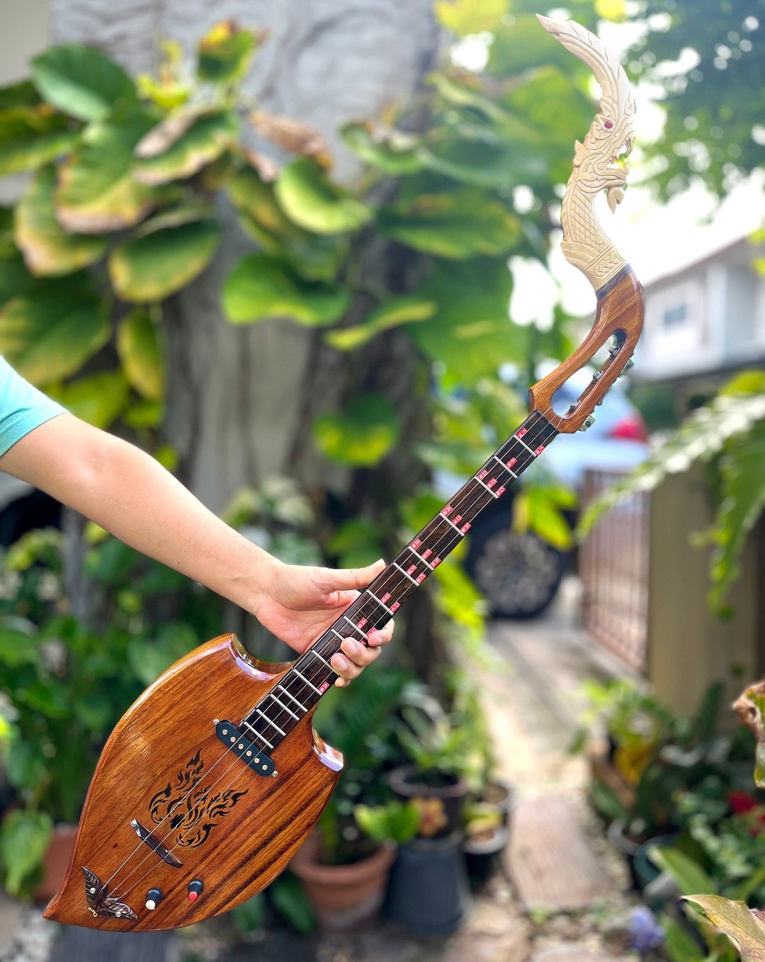 Acoustic Electric Thai Asian Guitar 3 Strings, Isarn Mandolin Musical ...