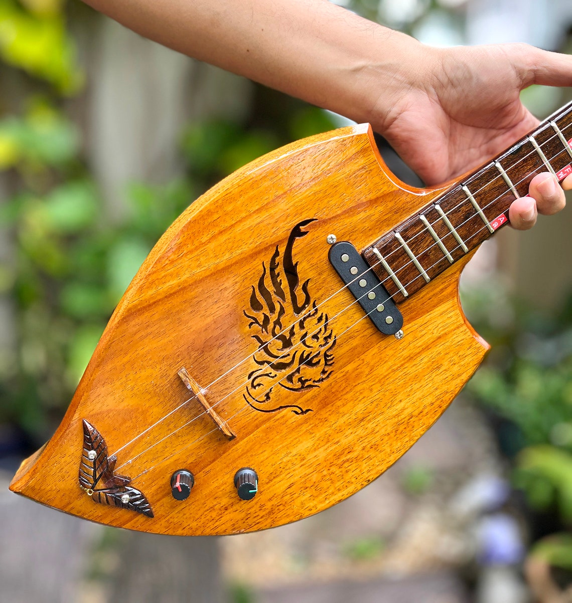 Acoustic Electric Thai Asian Guitar 3 Strings, Isarn Mandolin Musical ...