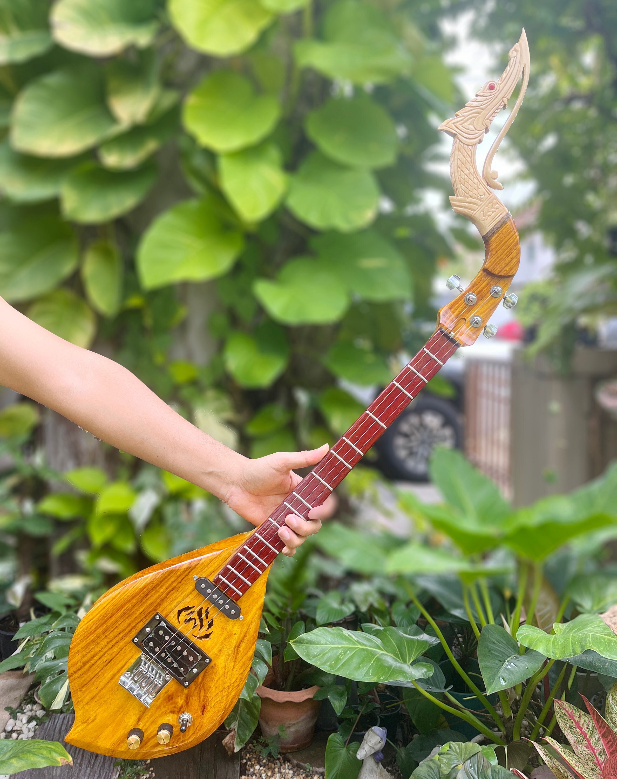 Acoustic Electric Thai Asian Guitar 3 Strings, Isarn Mandolin Musical ...