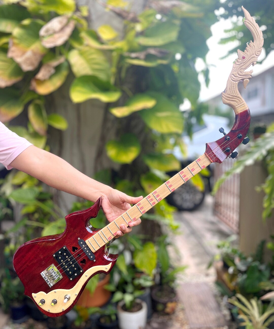 Acoustic Electric Thai Asian Guitar 3 Strings, Isarn Mandolin Musical ...