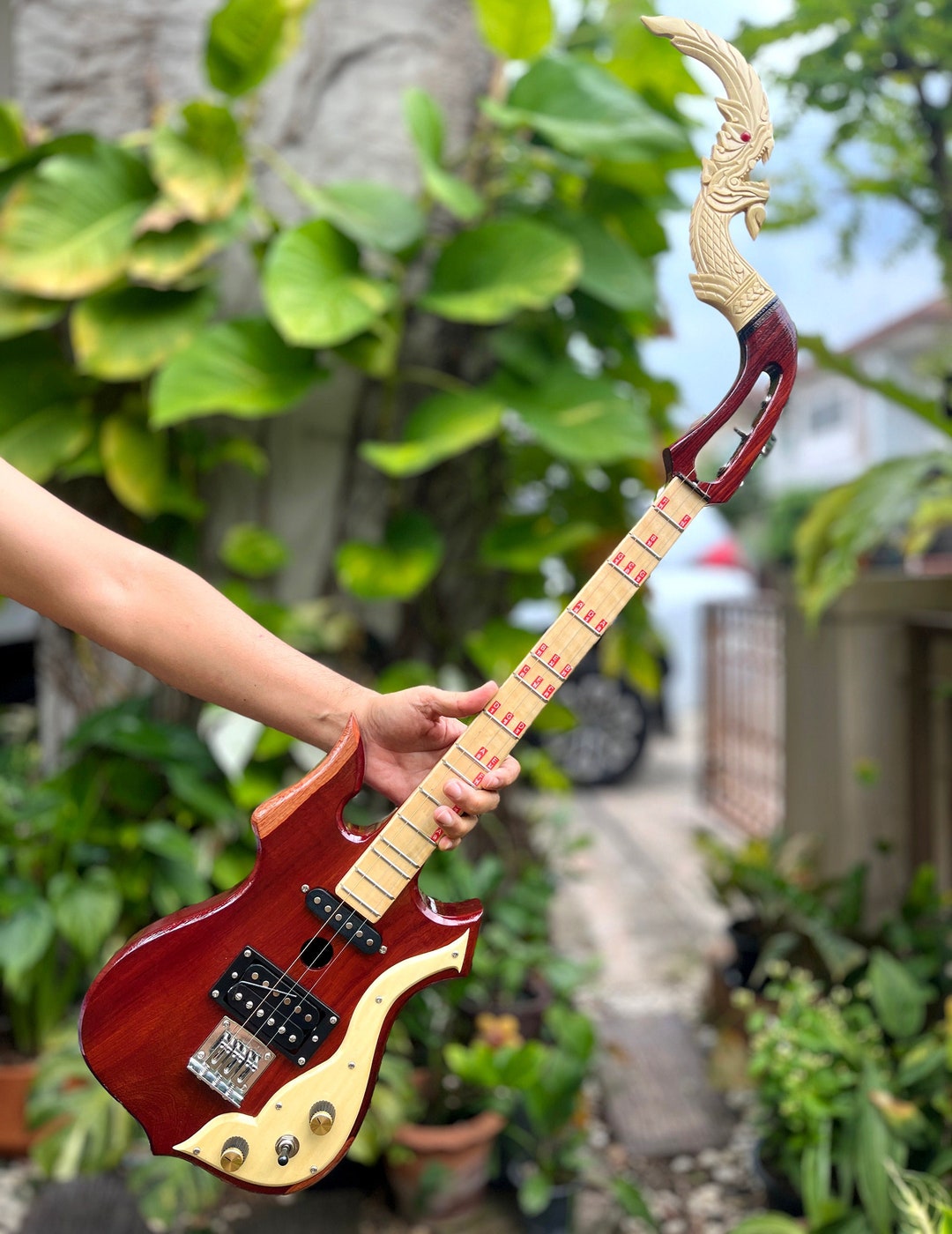 Acoustic Electric Thai Asian Guitar 3 Strings, Isarn Mandolin Musical ...