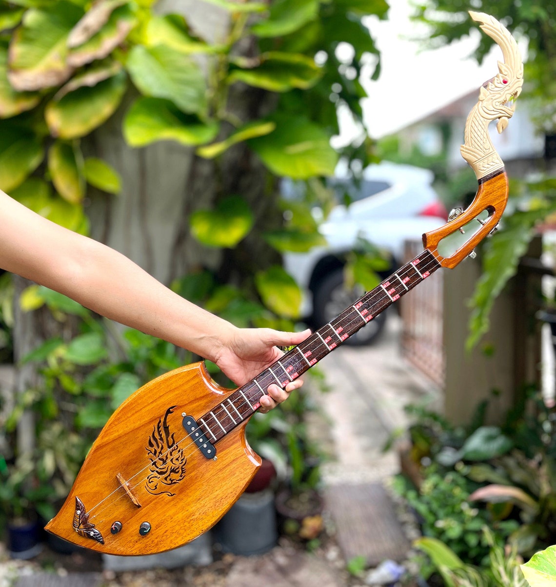 Acoustic Electric Thai Asian Guitar 3 Strings, Isarn Mandolin Musical ...
