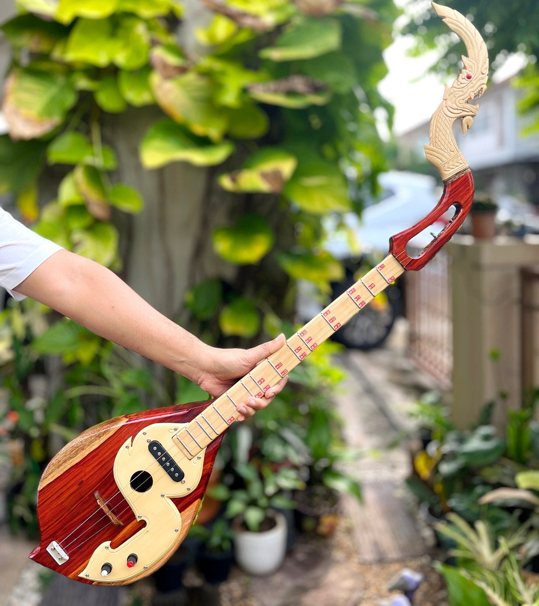 Acoustic Electric Thai Asian Guitar 3 Strings, Isarn Mandolin Musical ...