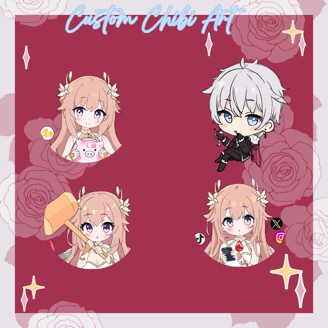 Custom Chibi Art Commission Personalized Chibi Characters Anime Style ...