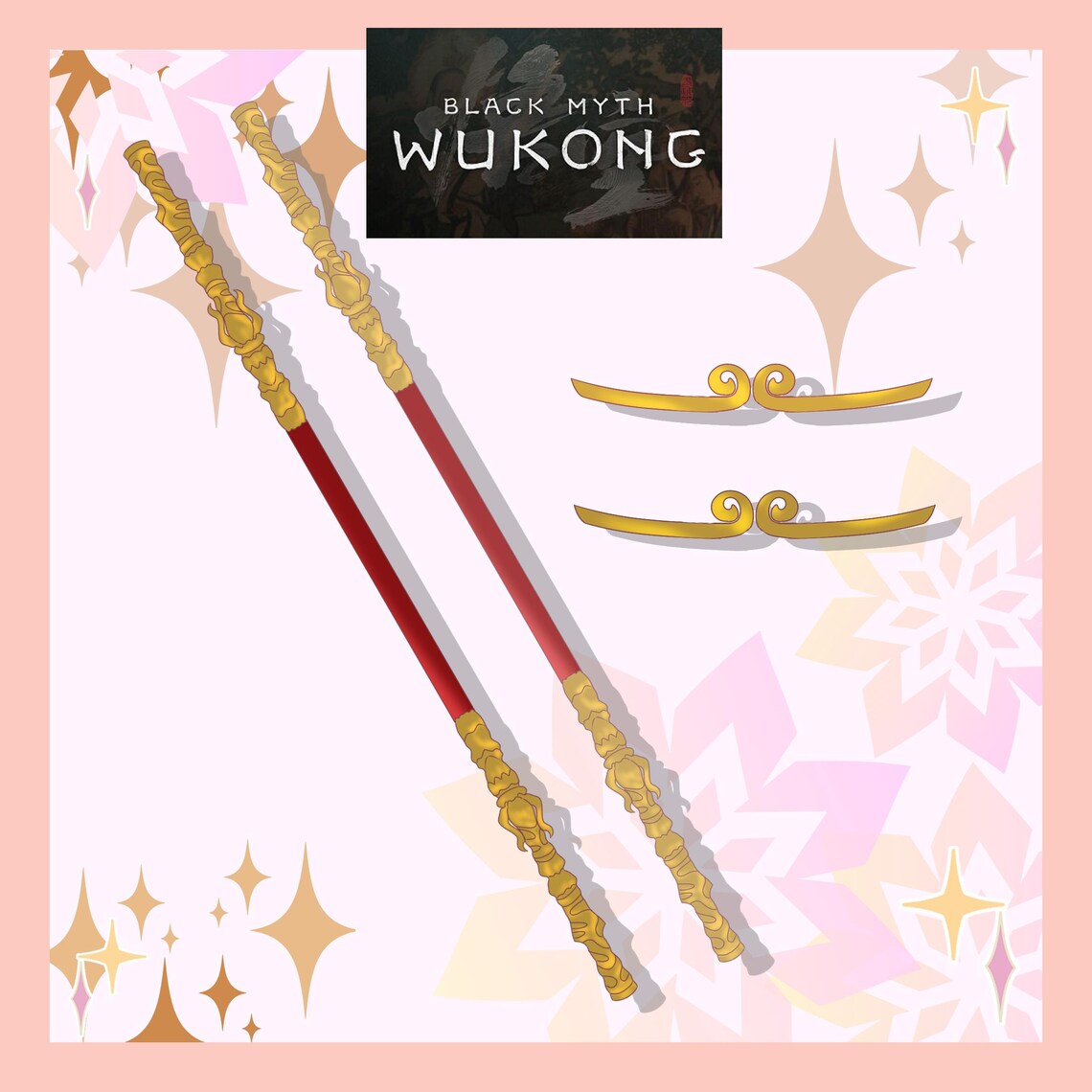 Black Myth Wukong Stream Asset Vtuber | Crown Golden Hoop Staff Golden ...
