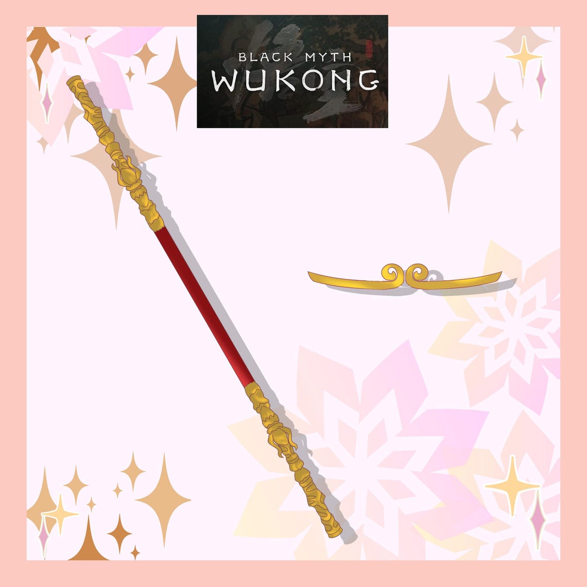 Black Myth Wukong Stream Asset Vtuber | Crown Golden Hoop Staff Golden ...