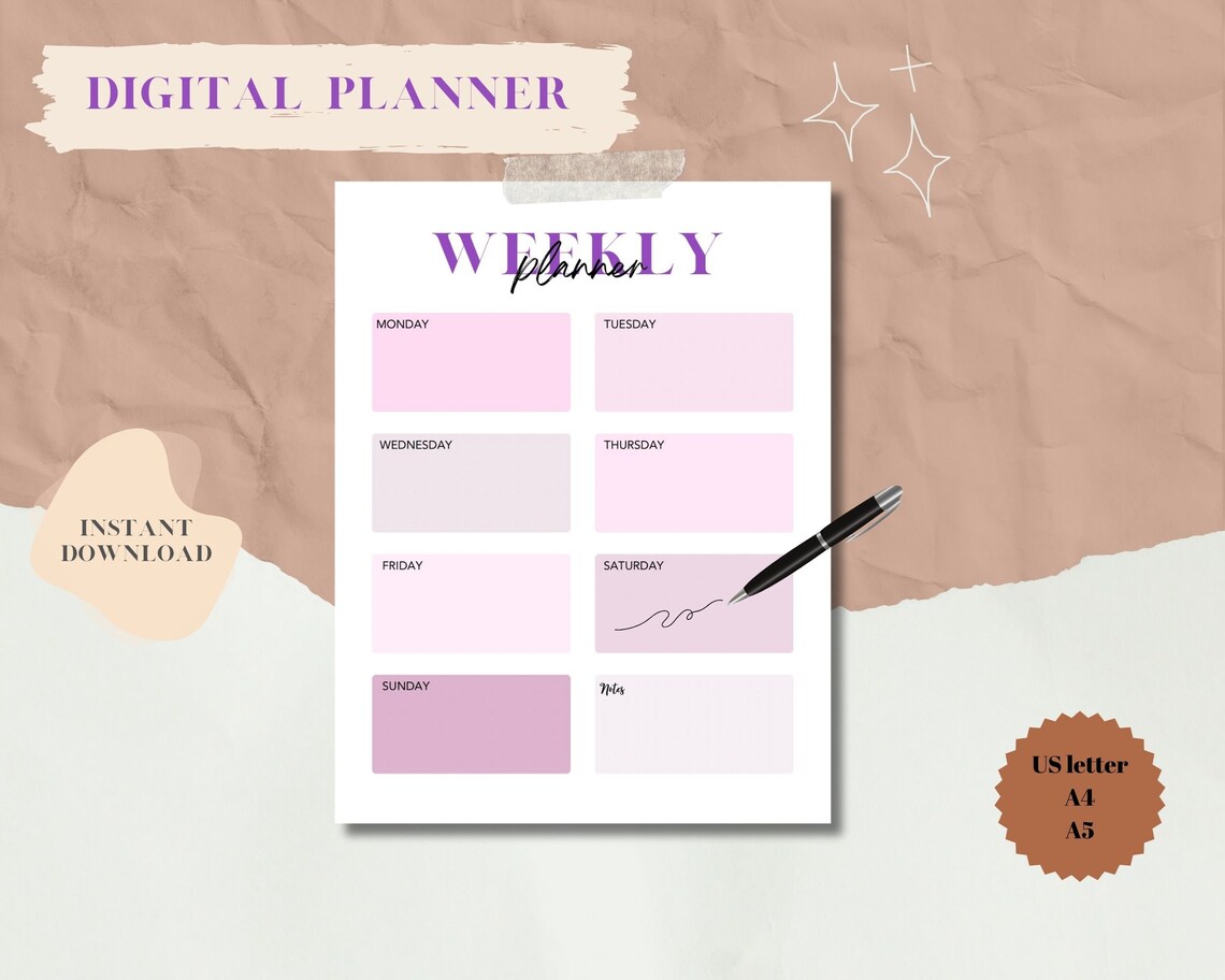 Weekly Planner Printable Weekly Planner Editable Weekly - Etsy
