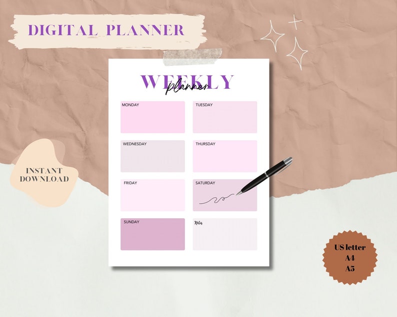 Weekly Planner Printable Weekly Planner Editable Weekly Planner Digital ...