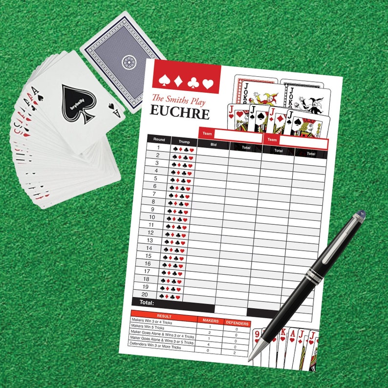 Custom Euchre Score Cards - Printed 6in X 9in - Etsy