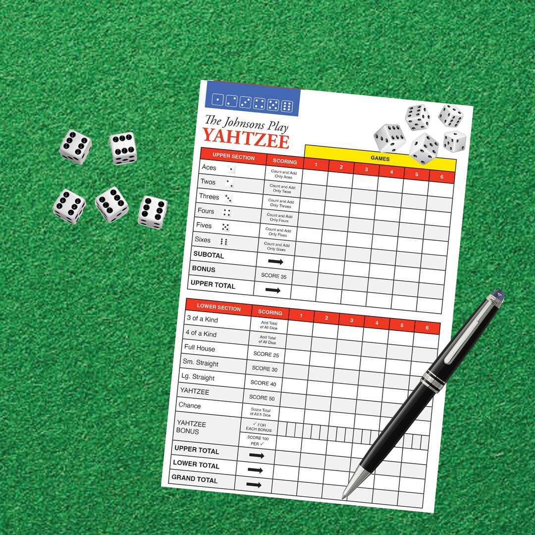 Custom Yhatzee Score Cards - Printed 6in X 9in - Etsy