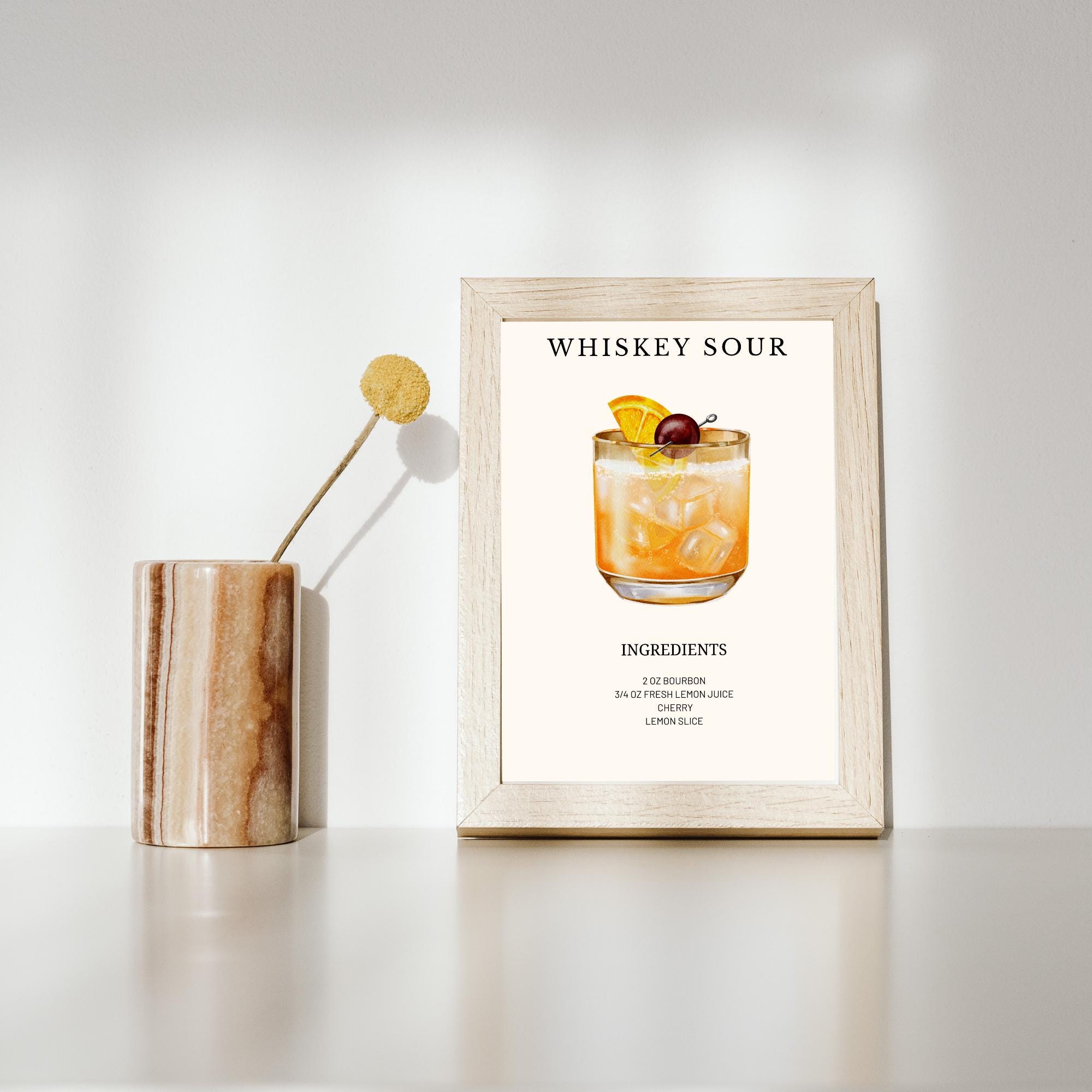 Whiskey Sour Art Print, Bar Cart Decor, Cocktail Art Poster, Signature ...