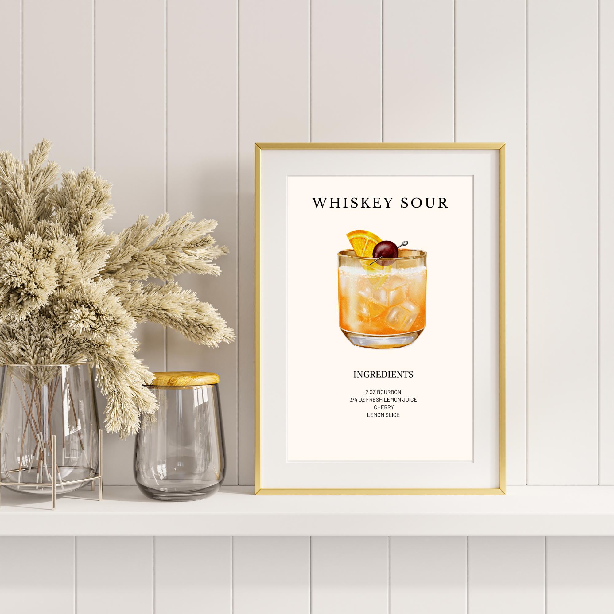 Whiskey Sour Art Print, Bar Cart Decor, Cocktail Art Poster, Signature ...