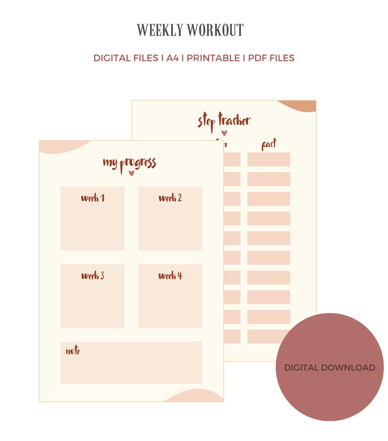 Weekly Workout Planner Printable Planner Undated Digital Planner ...