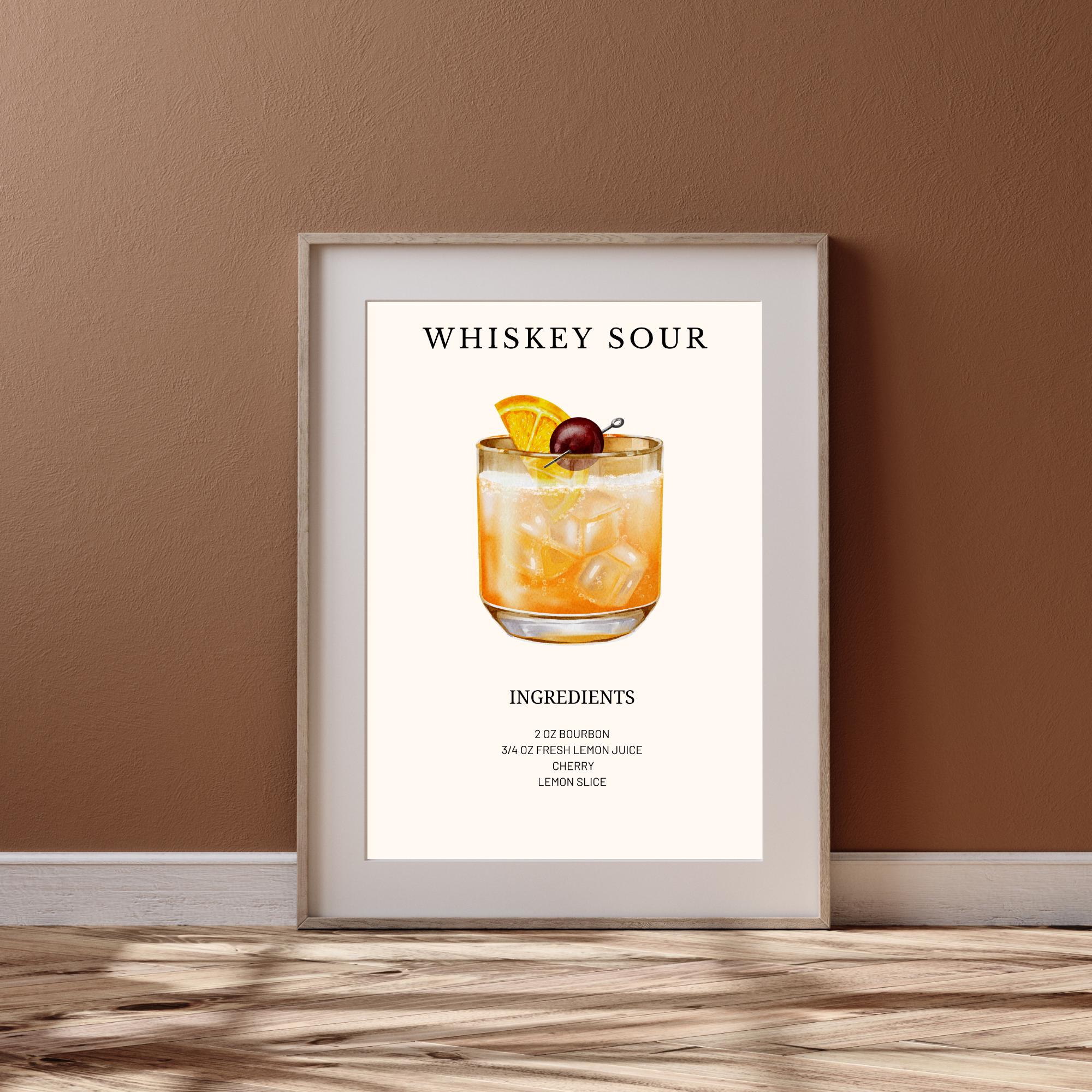 Whiskey Sour Art Print, Bar Cart Decor, Cocktail Art Poster, Signature ...