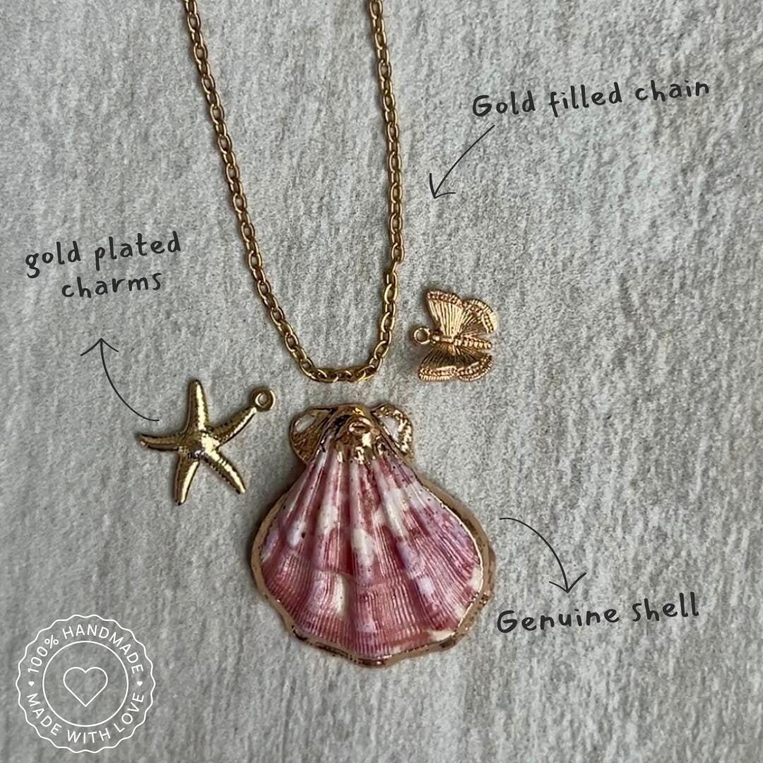 Seashell Necklace, Real Seashell Charm Necklace, Scallop Necklace ...
