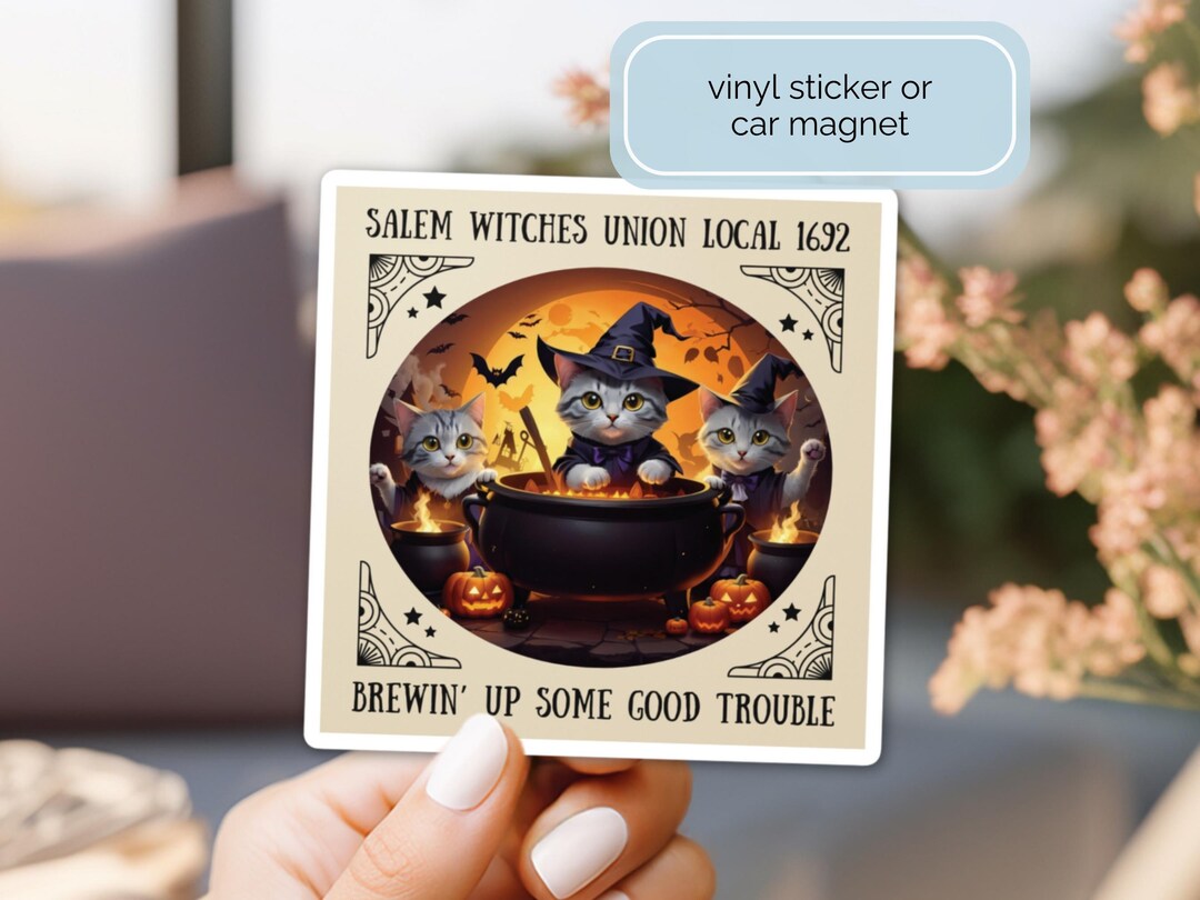 Cat Witches 1692 Halloween Vinyl Decal or Car Magnet: Brewin' up Some ...