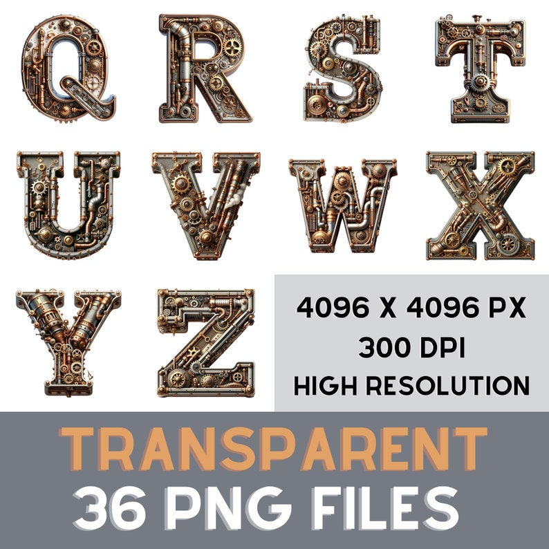 Steampunk Alphabet Pngs: 3D Letters & Numbers, Doodle Letters, Vintage ...