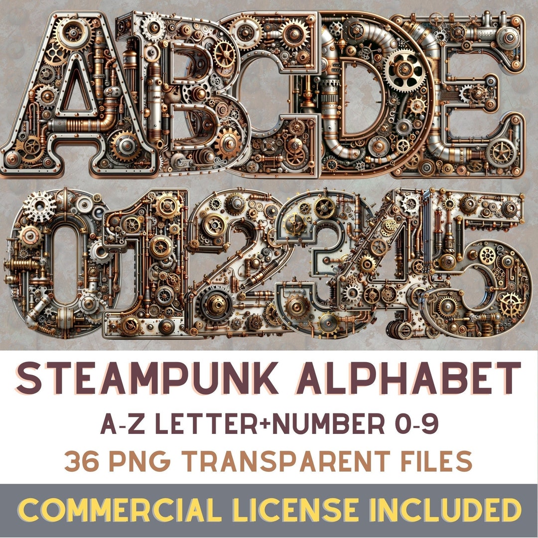 Steampunk Alphabet Pngs: 3D Letters & Numbers, Doodle Letters, Vintage ...